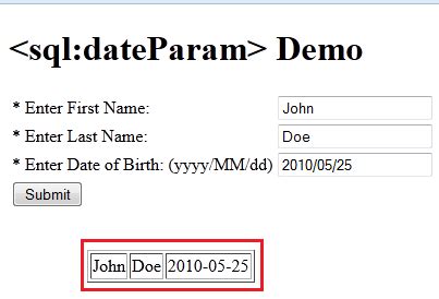 JSTL SQL Tag Sql DateParam Example