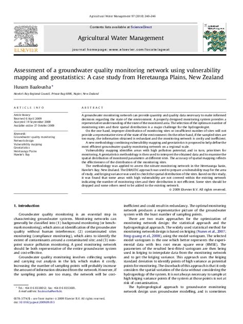 Pdf Assessment Of A Groundwater Quality Monitoring Network Using