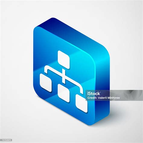 아이소메트릭 비즈니스 계층 유기 그램 차트 인포 그래픽 아이콘 흰색 배경에 고립 기업 조직 구조 그래픽 요소입니다 파란색 사각형