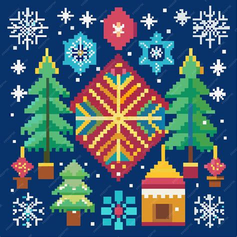 Premium Vector Pixel Art Christmas Scene Vector Design