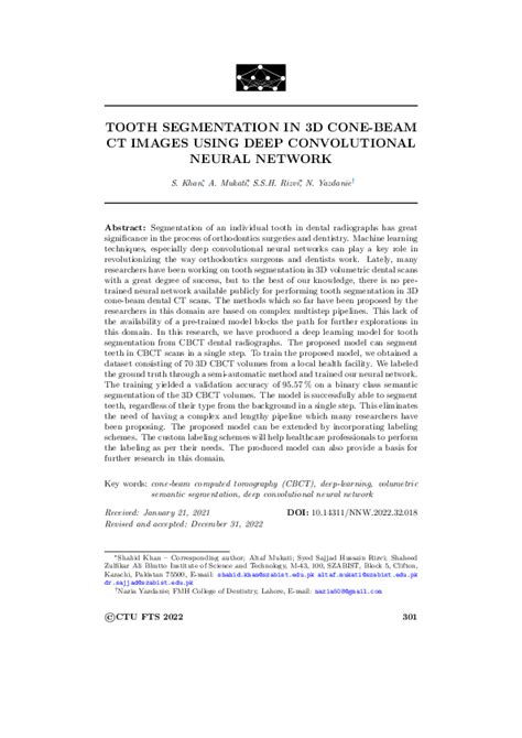 pdf tooth segmentation in 3d cone beam ct images using deep