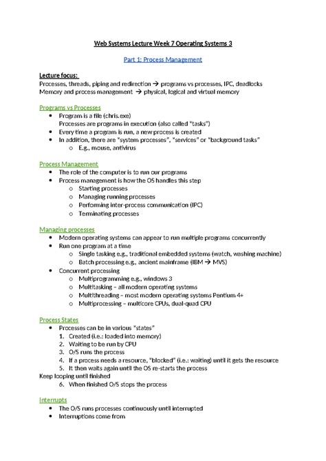 Web Systems Lecture Week 7 Operating Systems 3 Mouse Antivirus Process Management The Role