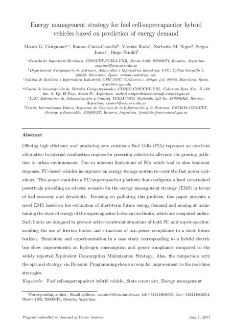 Pdf Energy Management Strategy For Fuel Cell Supercapacitor Hybrid Vehicles Based On