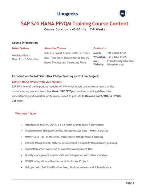 7 sap pp hana certification training course content 1 pdf modular