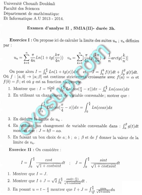 Sujet Des Examens Smia S2 Fsj Exosup