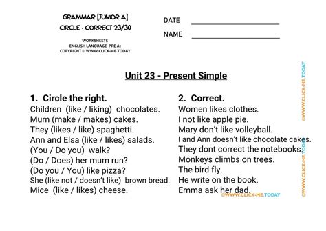 Grammar Exercises Circle Correct Present Simple U23