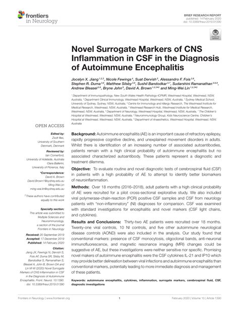 Pdf Novel Surrogate Markers Of Cns Inflammation In Csf In The