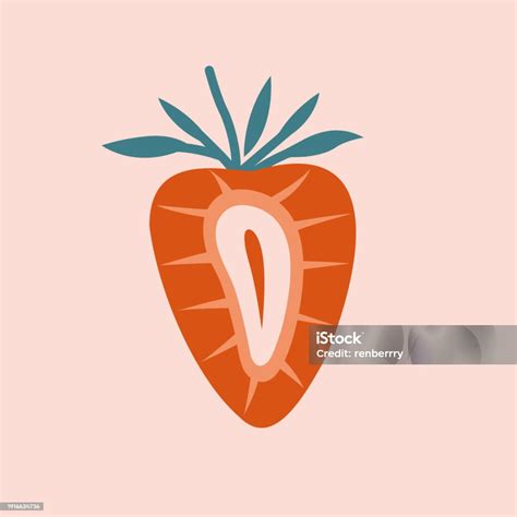 딸기 반쪽 잘 익은 베리 조각 귀여운 만화 벡터 일러스트 레이 션 맛 있는 달콤한 유기농 음식 스티커 배지 배너 카드에 대한