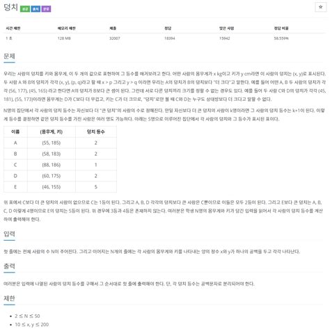[백준 boj 7568] 덩치 python 풀이 dev euneng