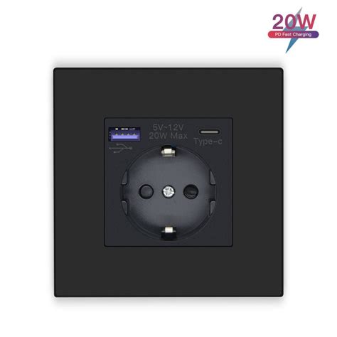 Розетка электрическая одинарная с Usb и Type C входами быстрая зарядка