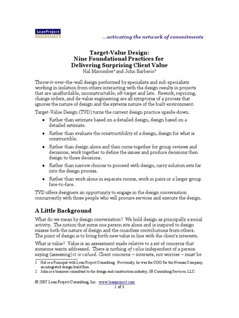 3 target value design lpc pdf scientific method consultant