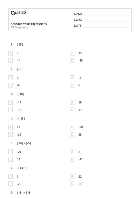 50 Absolute Value Worksheets On Quizizz Free And Printable