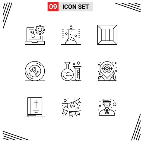 Modern Set Of 9 Outlines Pictograph Of Note Music Science Experiment Money Delivery Editable
