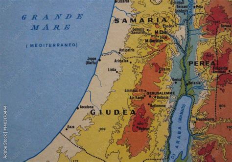 Ancient Biblical Map Of Palestine Showing Judea And Surrounding Regions