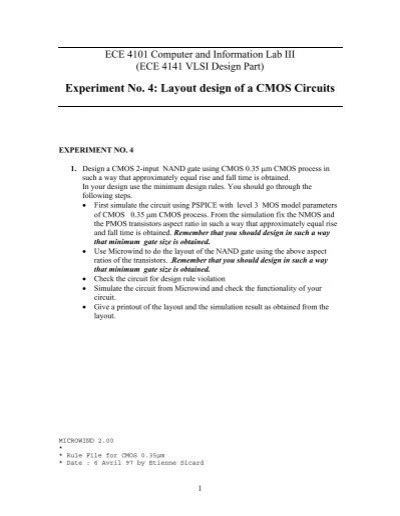 Experiment No Layout Design Of A CMOS Circuits