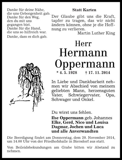 Traueranzeigen Von Hermann Oppermann Rz Trauerde