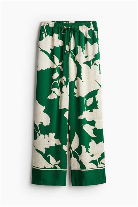 와이드 풀온 팬츠 그린크림색 플로럴 여성 Handm Kr 와이드 풀온 팬츠 그린크림색 플로럴 여성 Handm Kr