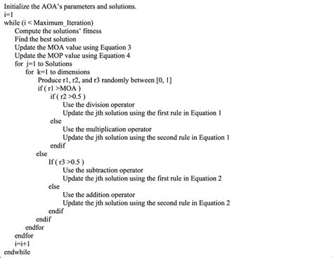 pseudocode of the aoa algorithm download scientific diagram