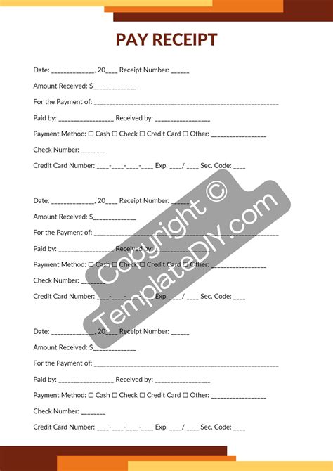 Pay Receipt Template Blank Printable In Pdf Excel Word