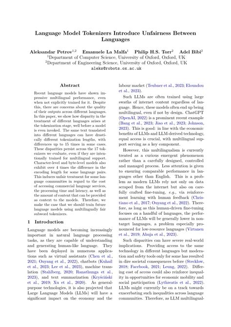 Pdf Language Model Tokenizers Introduce Unfairness Between Languages