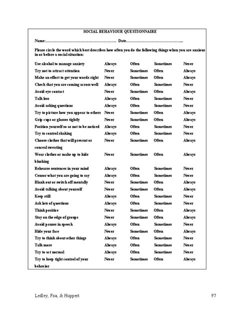Social Behavior Questionnaire Overview Pdf Career And Growth Lifestyle
