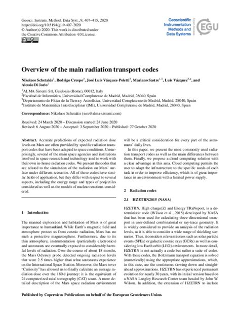 Pdf Overview Of Main Radiation Transport Codes