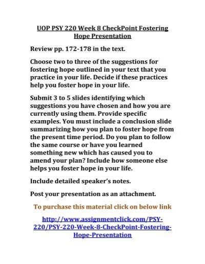 Uop Psy 220 Week 8 Checkpoint Fostering Hope Presentation