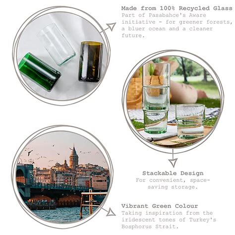 Pasabahce Aware Hill Recycled Stacking Highball Glasses 440ml Green Pack Of 4