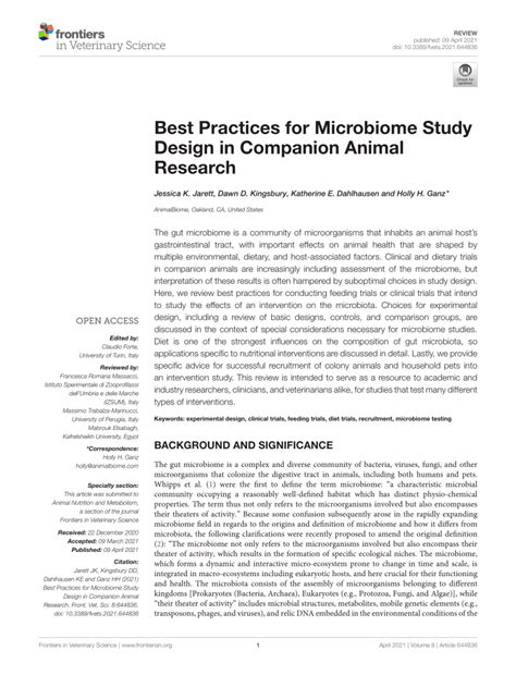 Pdf Best Practices For Microbiome Study Design In Companion Animal