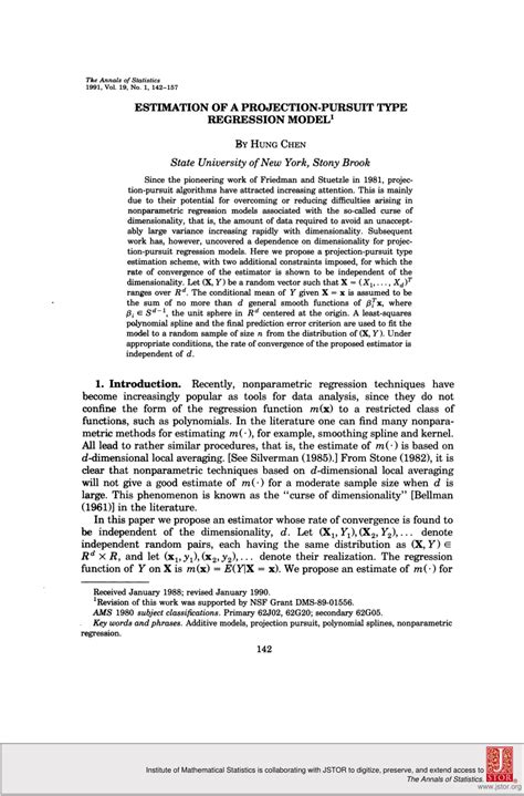 Pdf Estimation Of A Projection Pursuit Type Regression Model