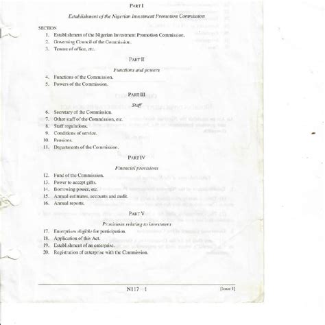 Governing Laws Nigerian Investment Promotion Commission