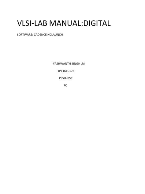 Vlsi Digital Lab Manual Pdf Electronic Design Semiconductor Devices