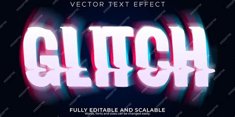 글리치 Vhs 텍스트 효과 편집 가능한 오류 및 해커 텍스트 스타일 무료 벡터