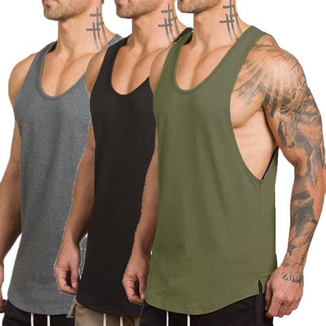 Zuevi Mens 3 Pack Workout Tank Tops Cut Open Sides Bodybuilding Vest