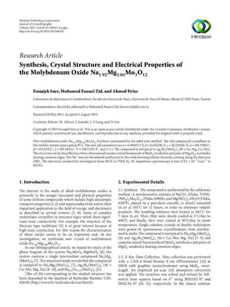 Pdf Research Article Synthesis Crystal Structure And Archive2013