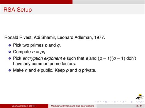Modular Arithmetic And Trap Door Ciphers Ppt