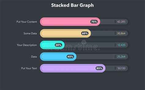 Horizontal Stacked Bar Graph Template With Five Colorful Options Dark Version Stock