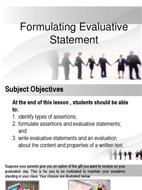 Formulating Evaluative Statements Final Pdf Experience