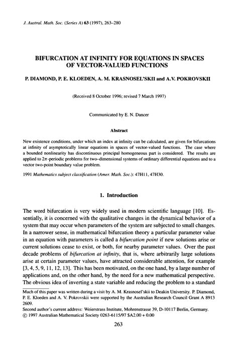 Pdf Bifurcation At Infinity For Equations In Spaces Of Vector Valued Functions