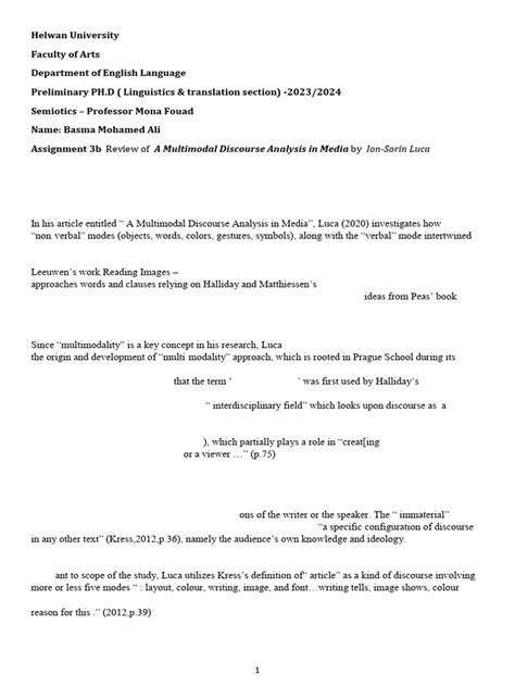 Review 1 A Multimodal Discourse Analysis In Media Pdf Linguistics