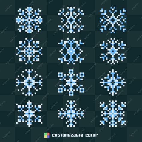 Premium Vector 12 Snowflake Pixel Art With Customizable Color