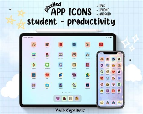 Pixel Pastel Hand Drawn Ios17 App Icons Bundle Personalized Home