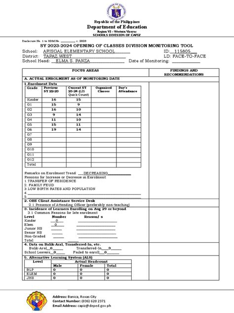 Monitoring Tool Of The Opening Of Classes Pdf