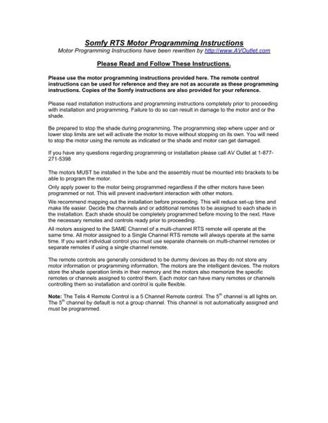 Somfy Rts Motor Programming Instructions Limit Setting