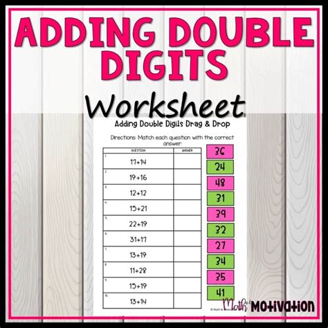 Adding Double Digits Worksheet By Math And Motivation Tpt