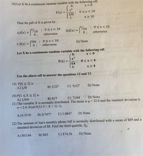 Solved 18 Let X Be A Continuous Random Variable With The