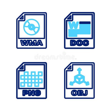 Set Line Obj File Document Png Doc And Wma Icon Vector Stock
