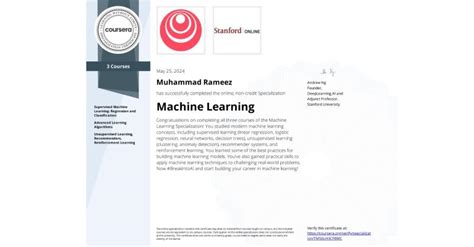 Muhammad Rameez On Linkedin Completion Certificate For Machine Learning