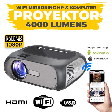 Jual Proyektor Projector Wifi Mirroring Miracast Android IOS Lumens LED Support P