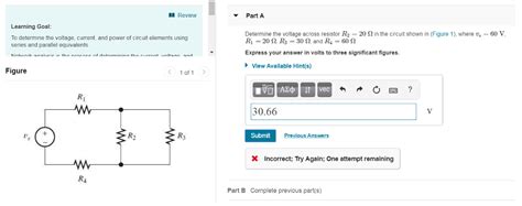 Solved Review Part A Determine The Voltage Across Resistor